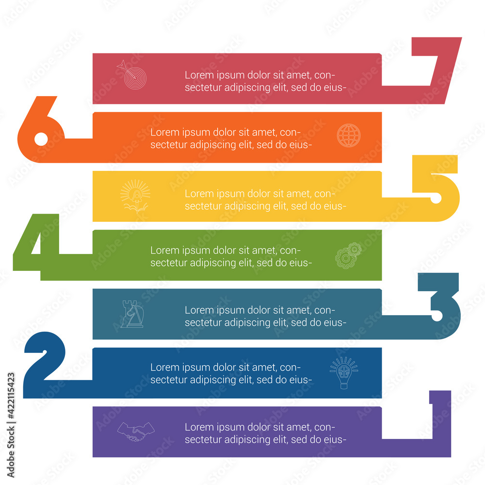 Horizontal colorful stripes infographic template 7 positions for ...