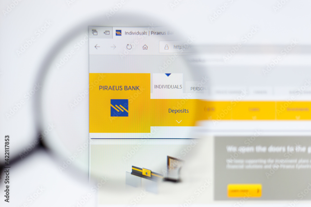 Moscow / Russia - 04.08.2019: Piraeus Bank logo on the official website ...