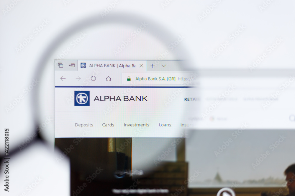 Foto de Moscow / Russia - 04.08.2019: Alpha Bank logo on the official website homepage.Alpha ...