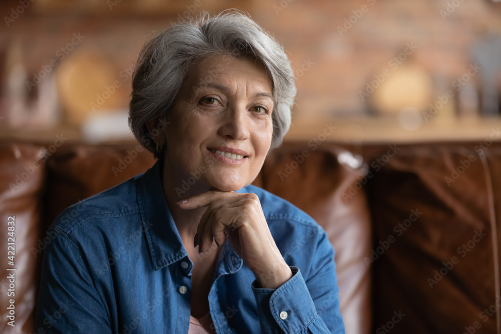 Smart look. Profile picture of attractive old latin lady of retirement ...