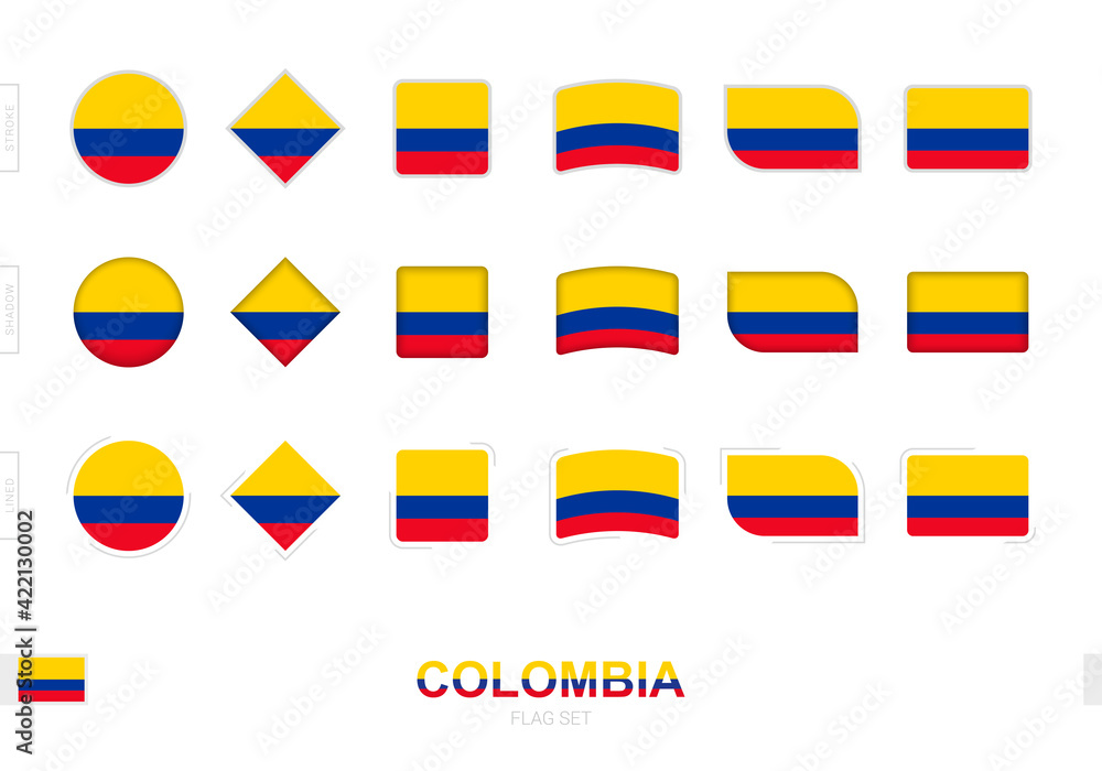 Colombia flag set, simple flags of Colombia with three different ...