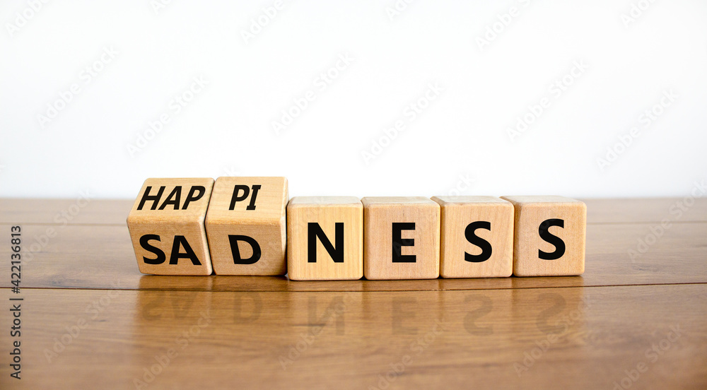 Happiness or sadness symbol. Turned cubes and changed the word 'sadness ...
