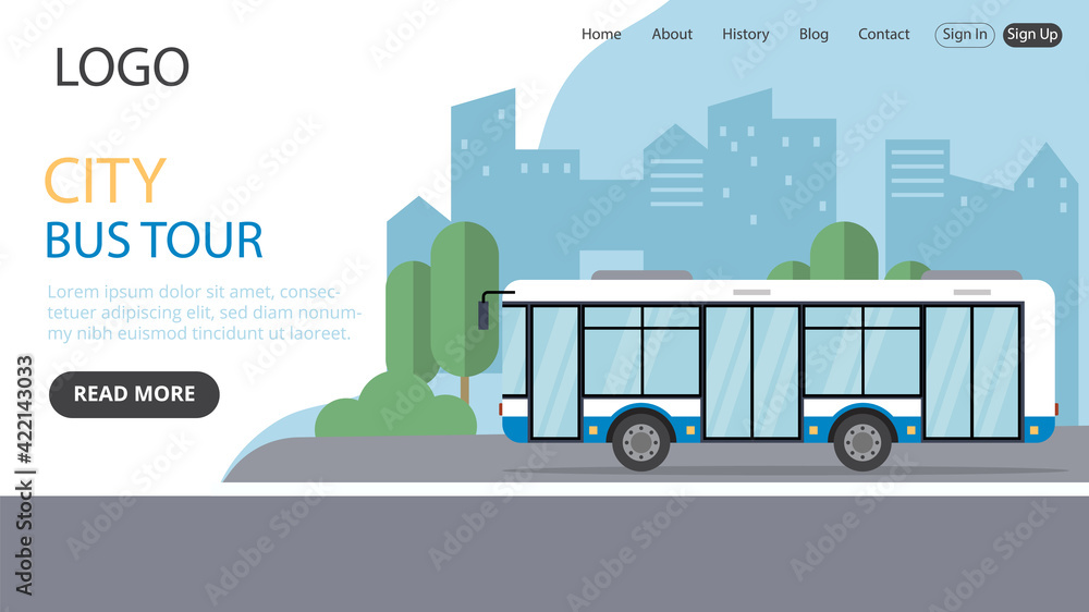 City Bus Tour Vector Illustration. Flat Style Conceptual Composition ...