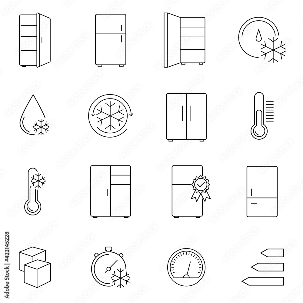 Fridge and Refrigerator related line icon set. Keep Frozen and Frozen ...