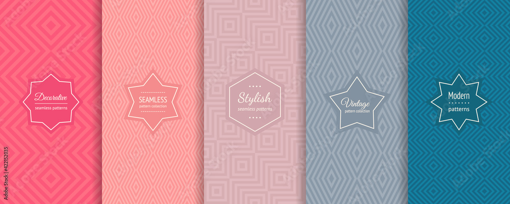 Geometric line seamless patterns. Vector set of stylish linear ...