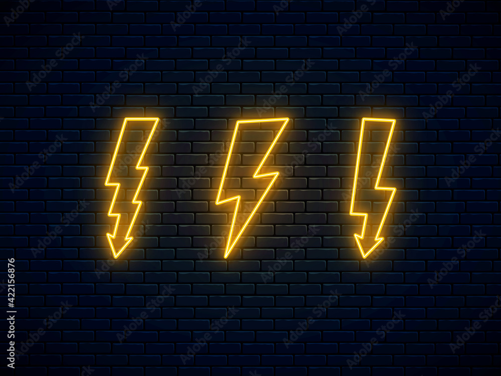 Neon lightning bolt set. Banner design, bright advertising signboard ...