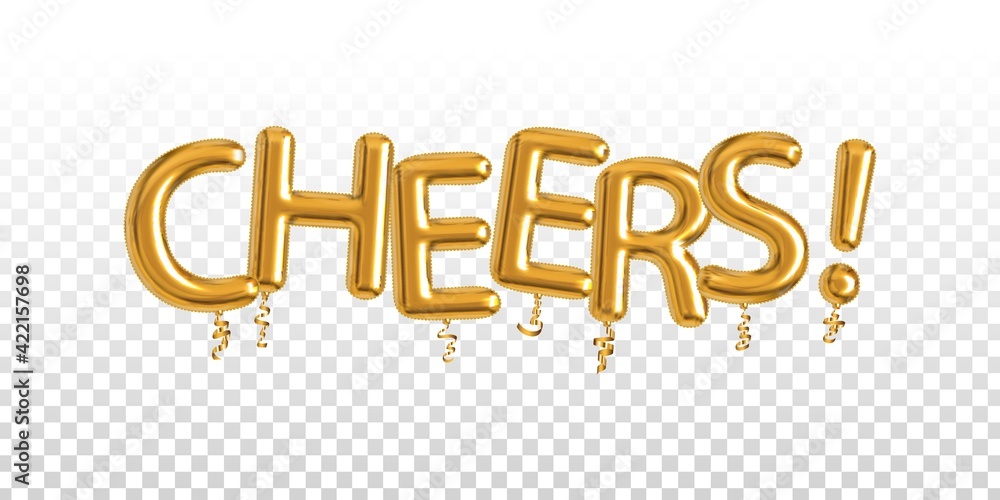 Vector realistic isolated golden balloon text of Cheers on the ...