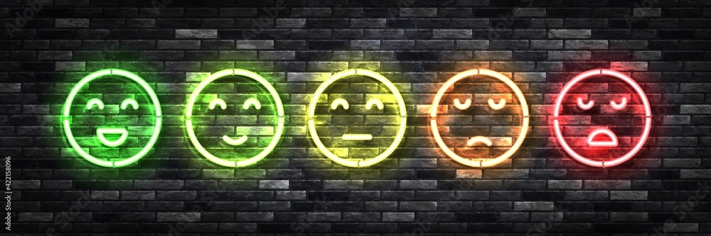 Vector set of realistic isolated neon sign of Rating faces logo for ...