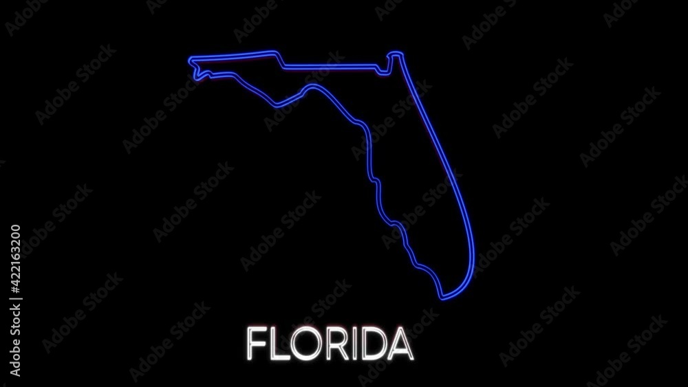 Neon animated map showing the state of Florida from the united state of ...