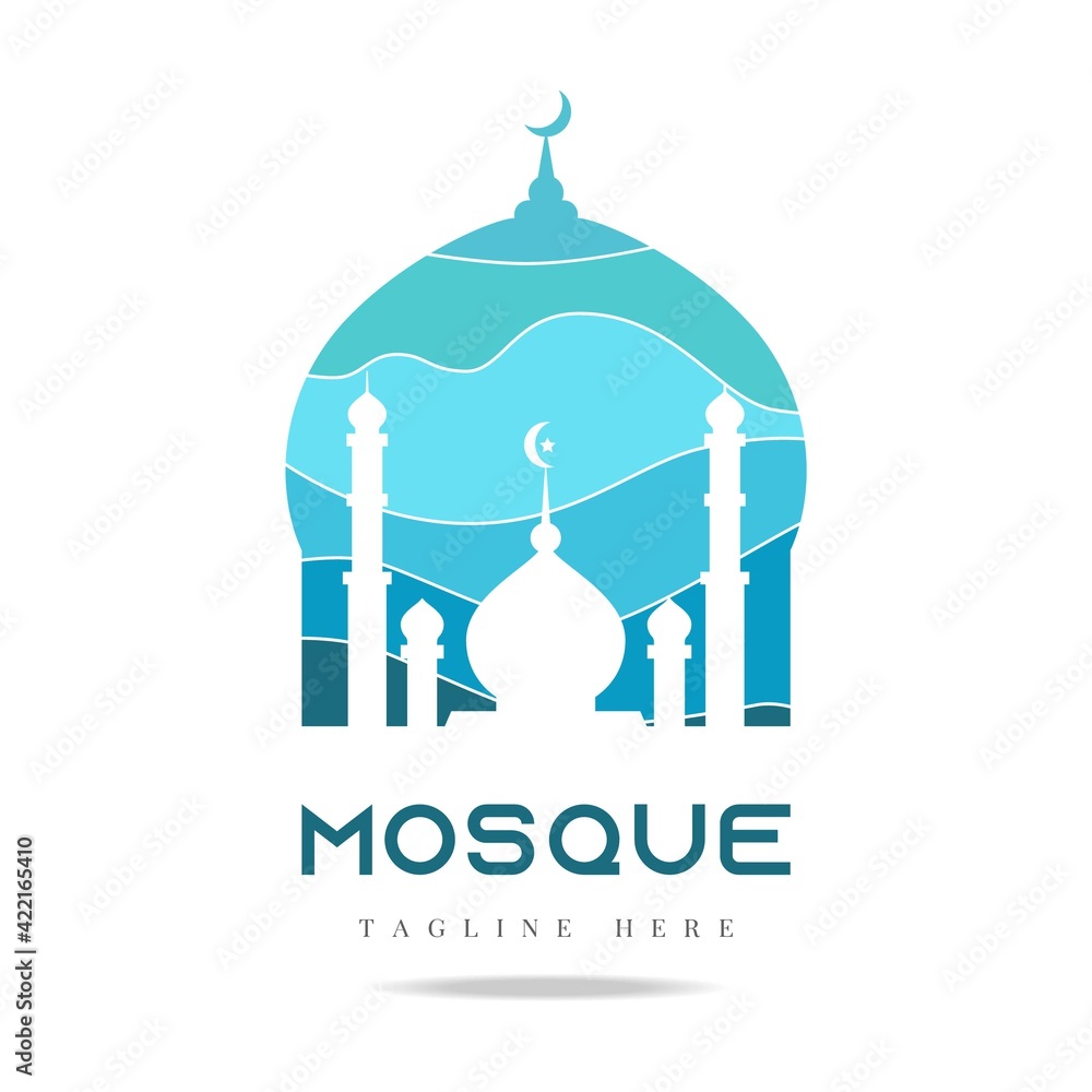 Blue Mosque palace Logo icon arab islamic vector.Sign ramadan Quran ...