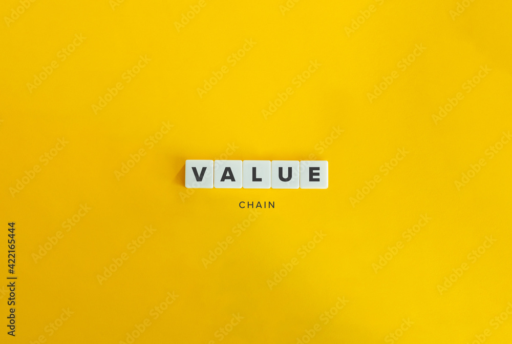 Value Chain banner and concept. Block letters on bright orange ...