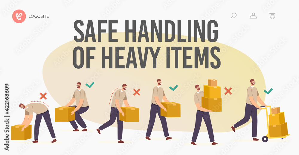 Safe Handling of Heavy Items Landing Page Template. Right and Wrong ...
