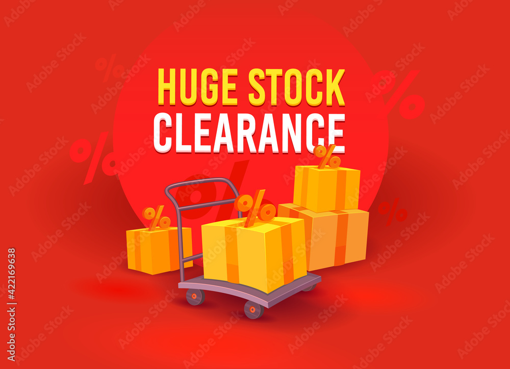 Huge Stock Clearance, Sale Advertising Banner with Boxes and Percent ...