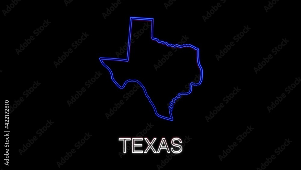 Neon animated map showing the state of Texas from the united state of ...