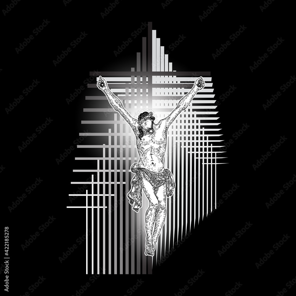 Jesus Christ crucifixion on modern geometric cross tattoo. Prophet on ...
