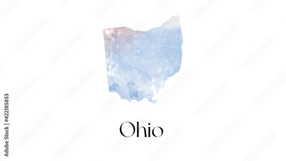 Watercolor animated map showing the state of Ohio from the united state ...