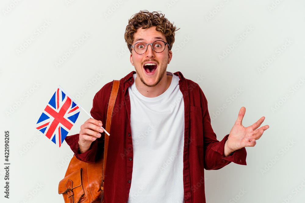 Young student man learning english isolated on white background ...