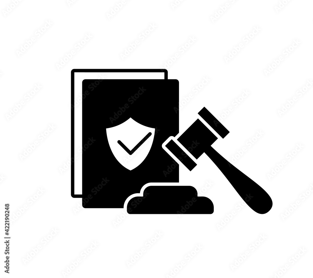 Adoption of bill. Silhouette icon of paper, gavel with stand. Black ...