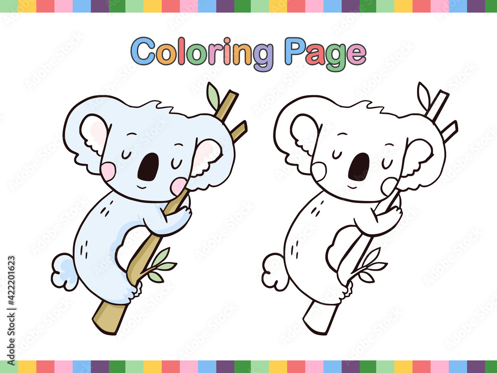 Koala cartoon line art coloring page book for kids Stock Vector | Adobe ...