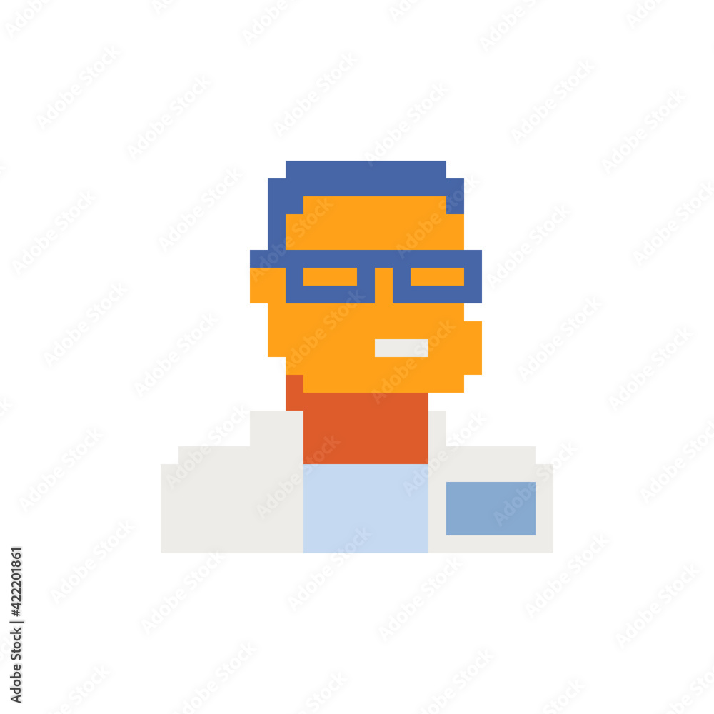 Scientist with glasses. Man in goggles characters. Pixel art. Isolated ...