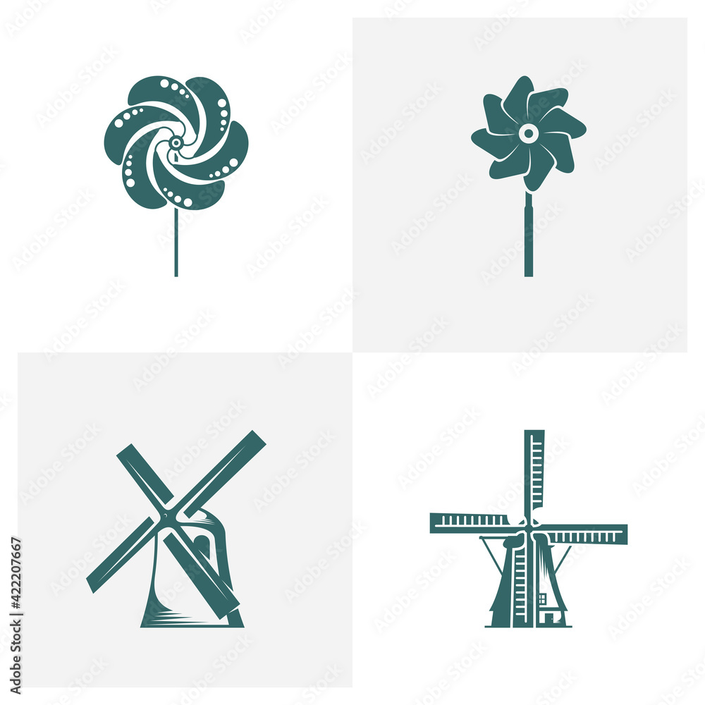 Set of Windmill logo design vector illustration, Creative windmill logo ...