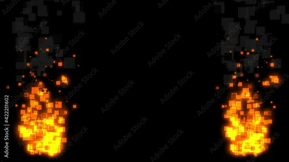 Small pixel fires with grey smoke burning on both sides of the frame on ...