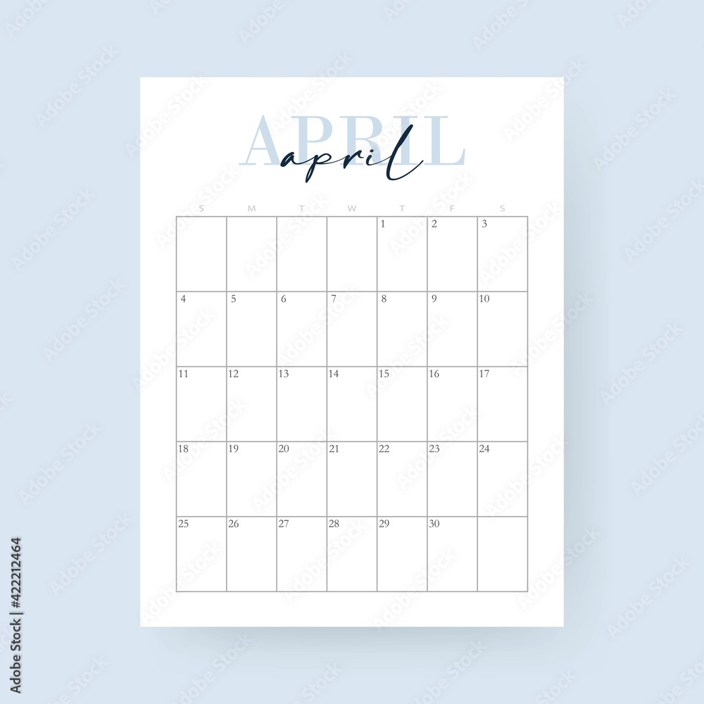 2021 calendar. April month. Layout for 2021 years. Week starts from ...
