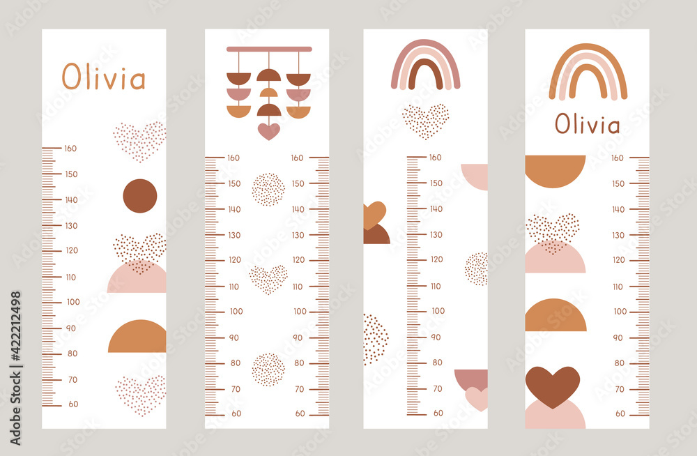 Vector Set of kids height charts with abstract boho shapes in ...