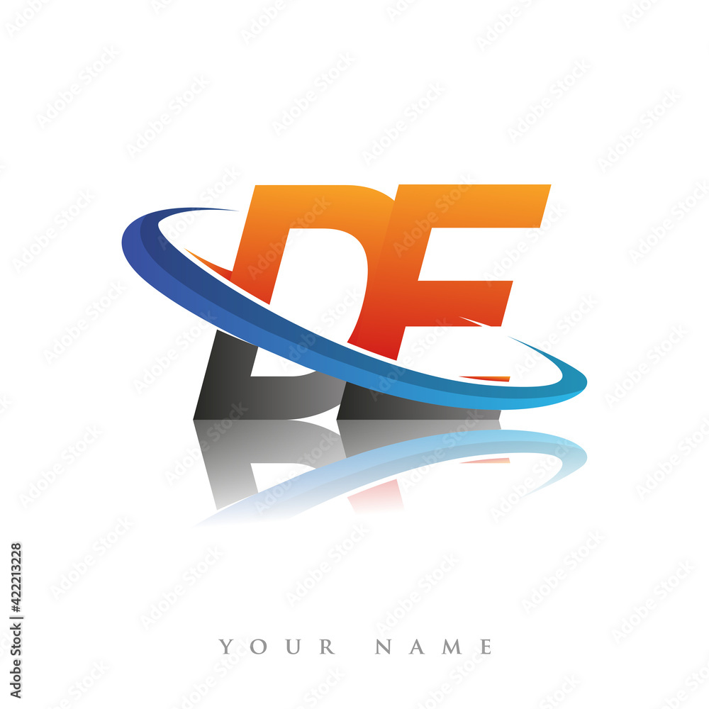 initial logo DE company name colored orange and blue swoosh design ...