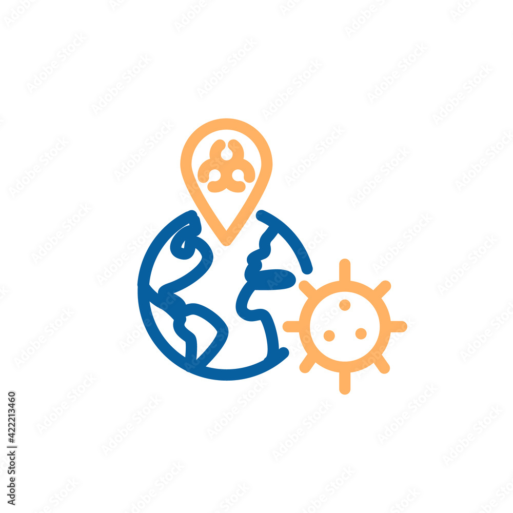 Vector thin line icon illustration with planet earth globe, biohazard ...