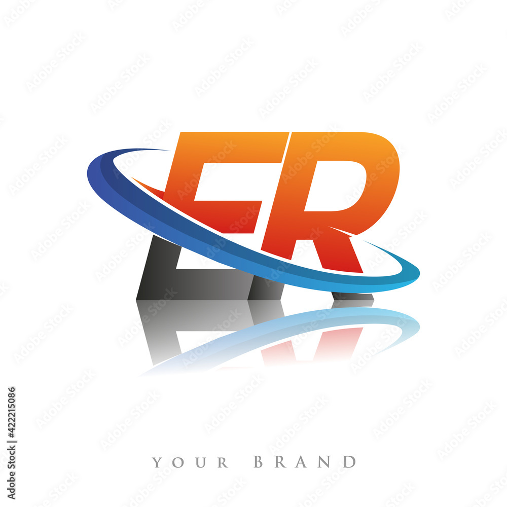 initial logo ER company name colored orange and blue swoosh design ...