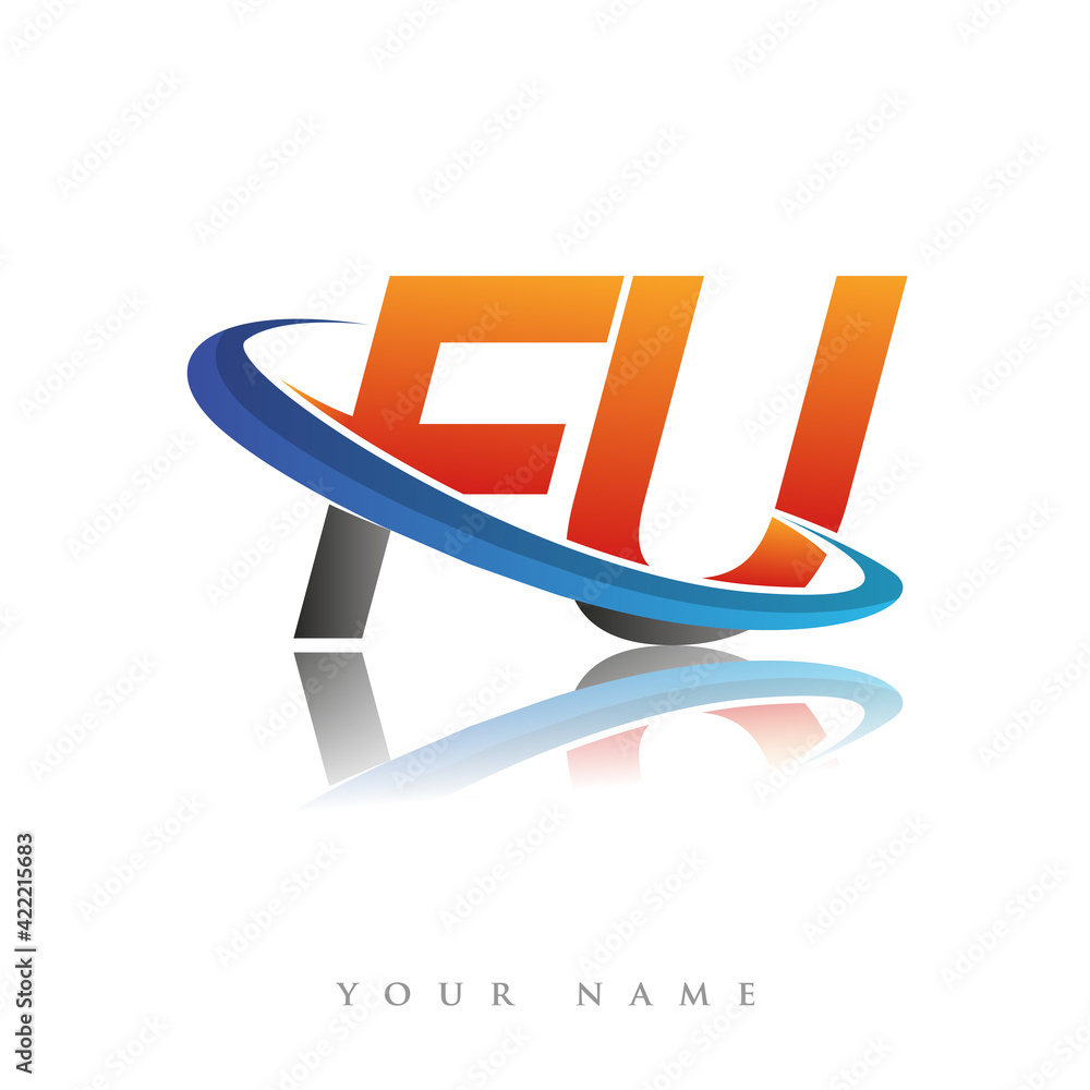 initial logo FU company name colored orange and blue swoosh design ...