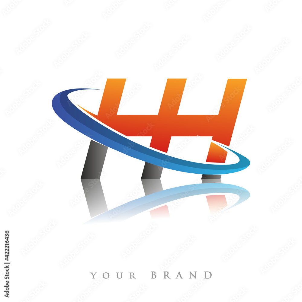 initial logo HH company name colored orange and blue swoosh design ...