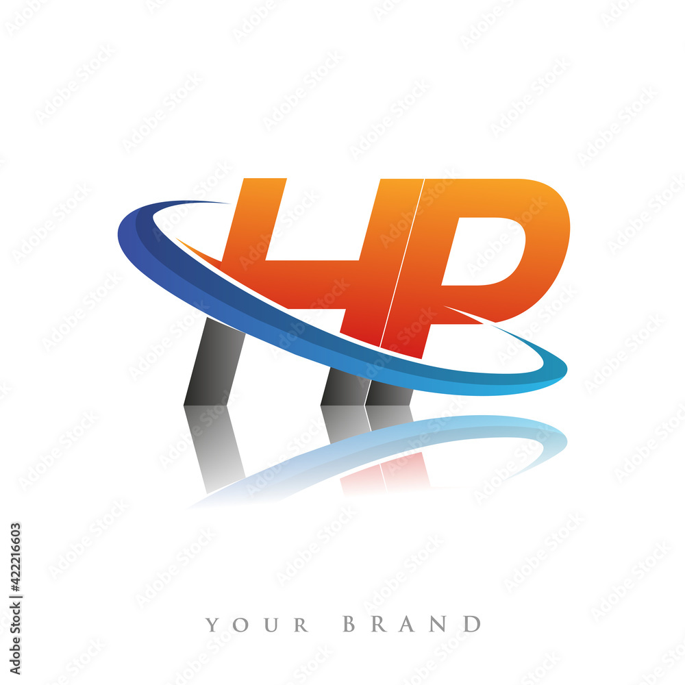 initial logo HP company name colored orange and blue swoosh design ...