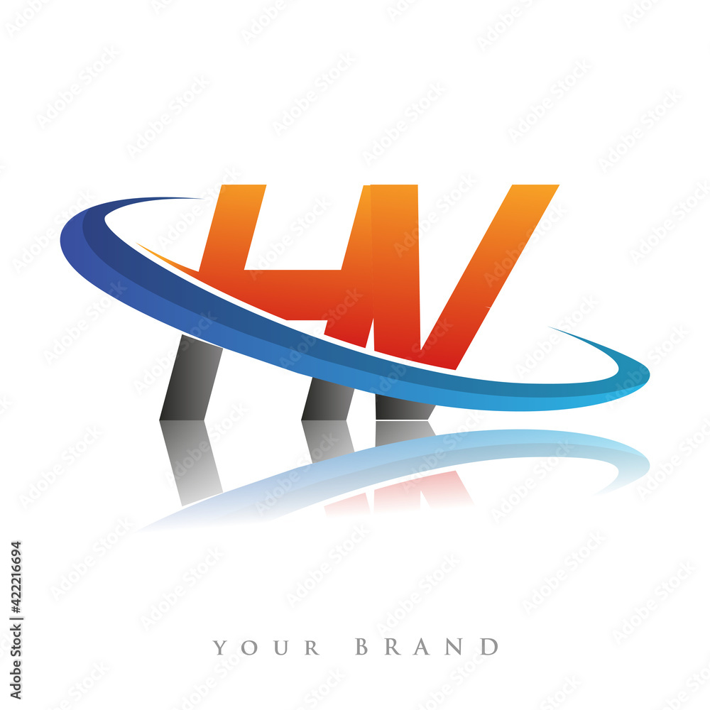 initial logo HV company name colored orange and blue swoosh design ...