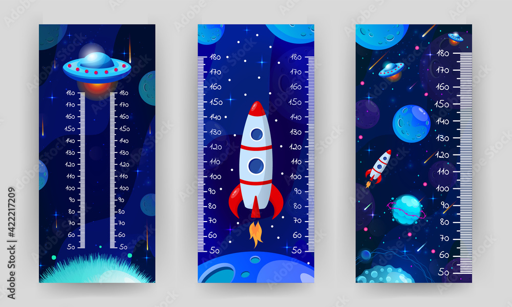 Kids space height chart. Cosmic wall meter with flying astronaut ...