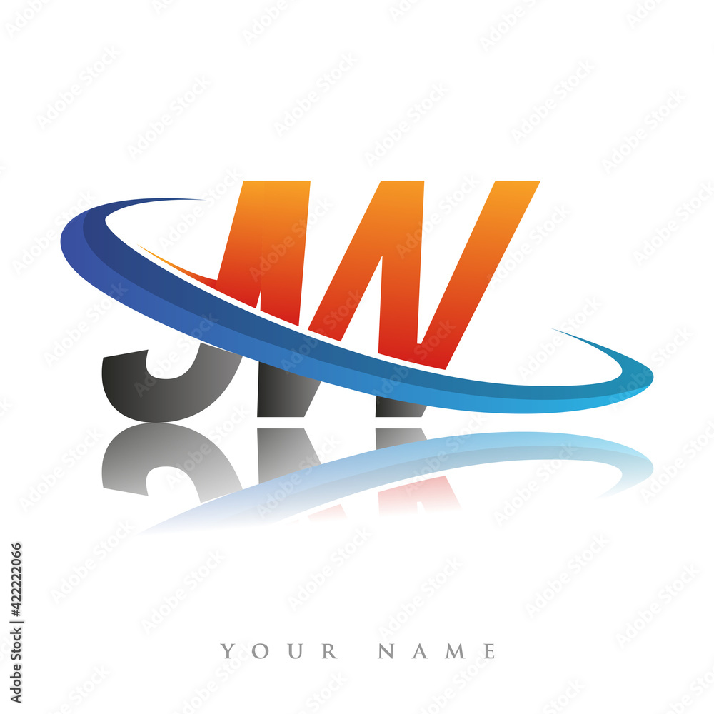 initial logo JW company name colored orange and blue swoosh design ...