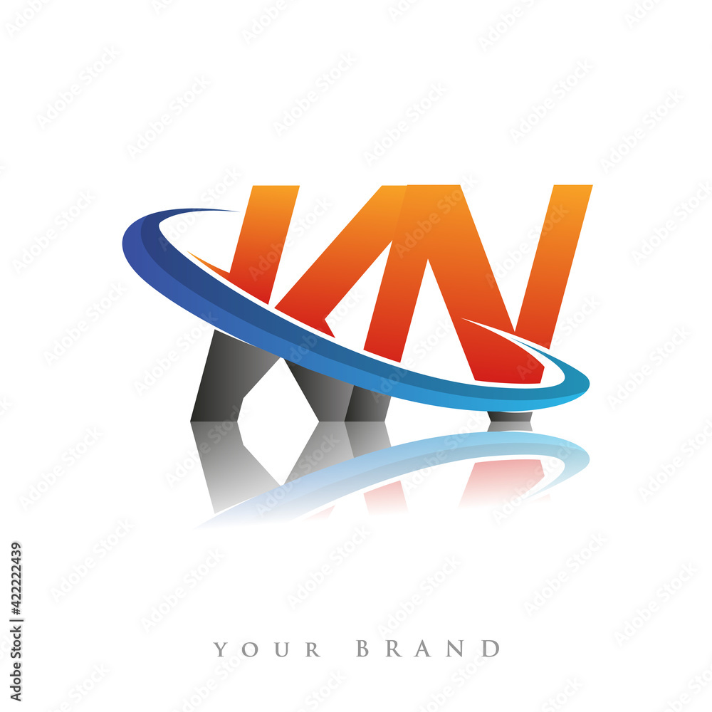 initial logo KN company name colored orange and blue swoosh design ...