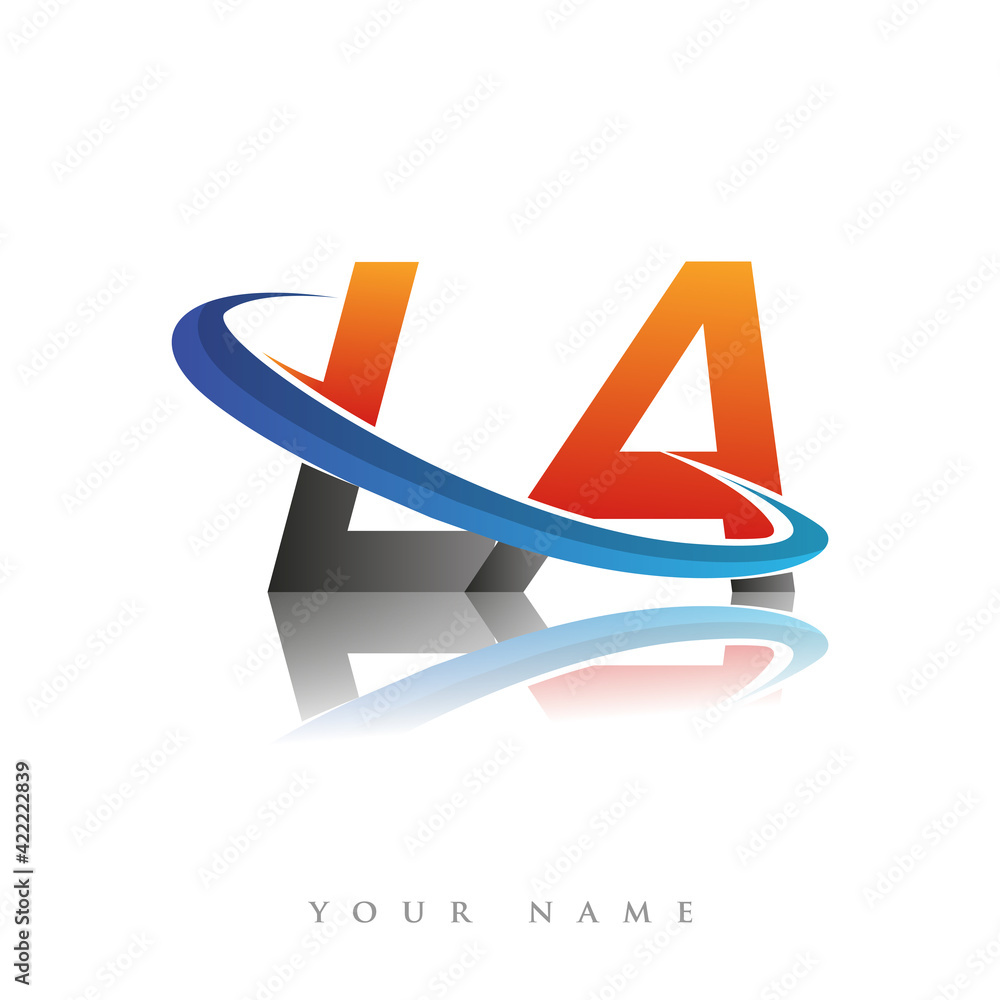 initial logo LA company name colored orange and blue swoosh design ...