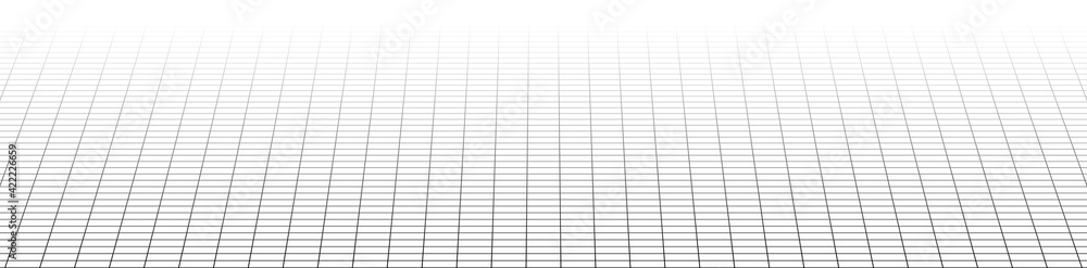 3D grid, mesh in perspective. Vanishing lattice, grating into horizon ...