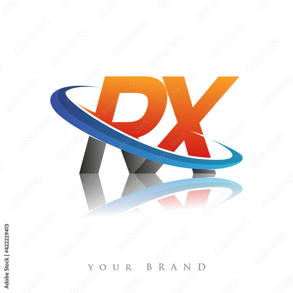 initial logo RX company name colored orange and blue swoosh design ...