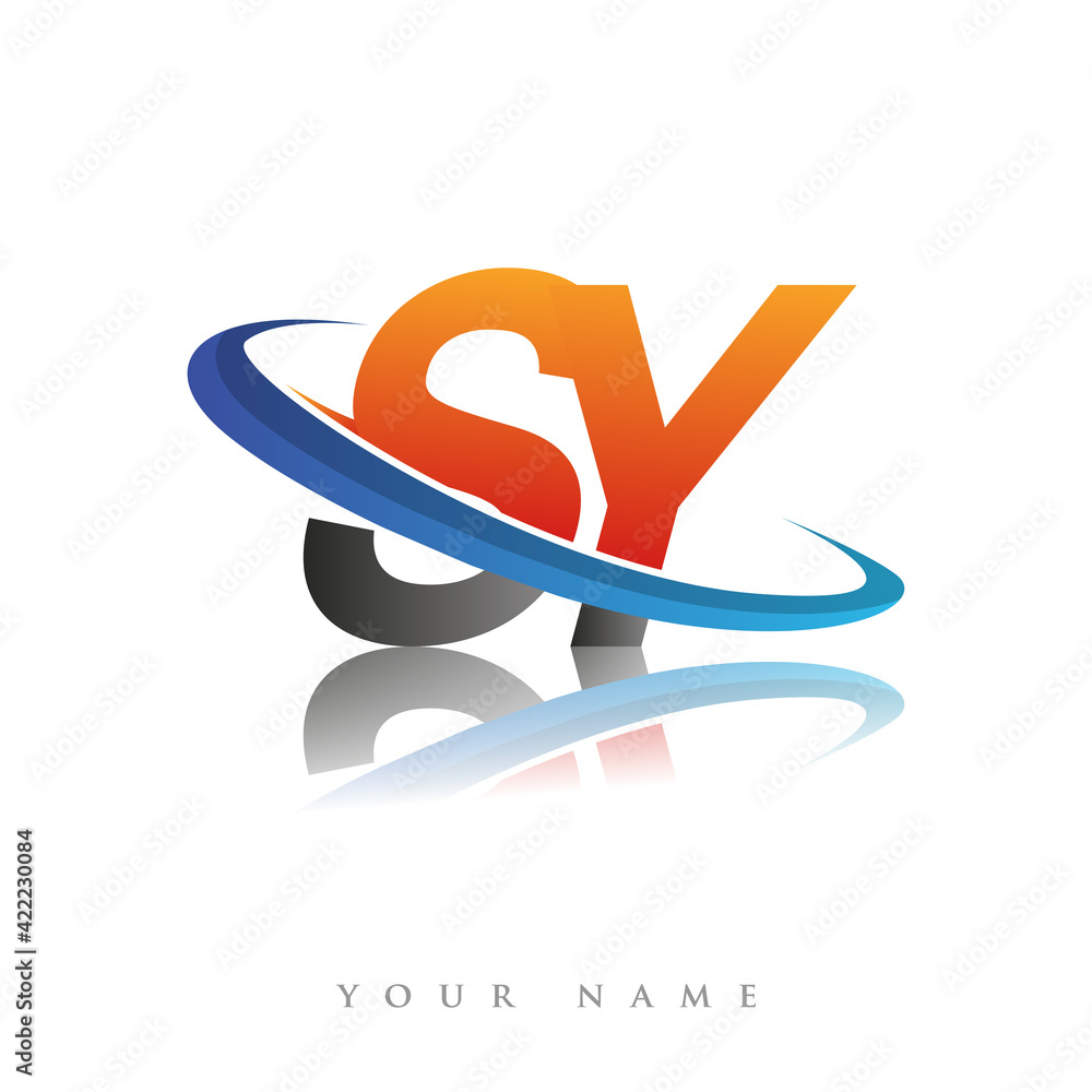 initial logo SY company name colored orange and blue swoosh design ...