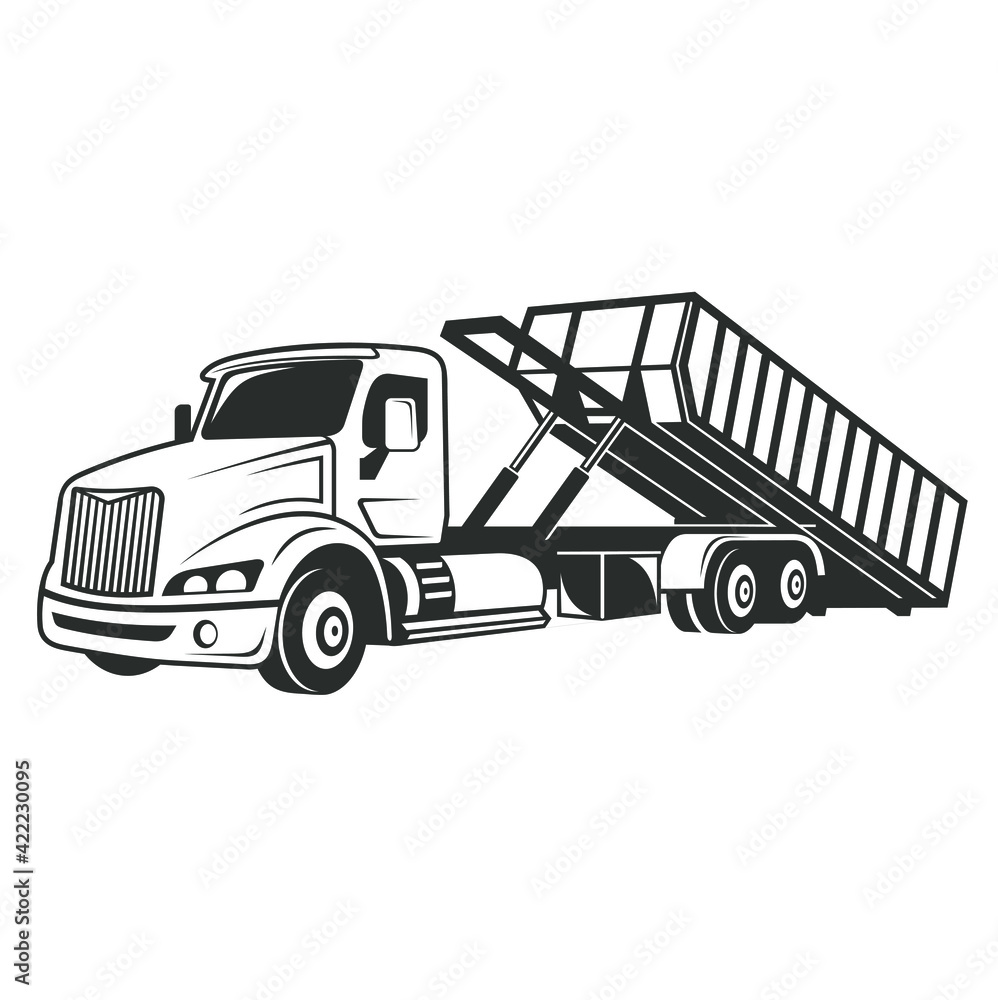 illustration of roll off truck or dumpster truck, vector art. Stock ...