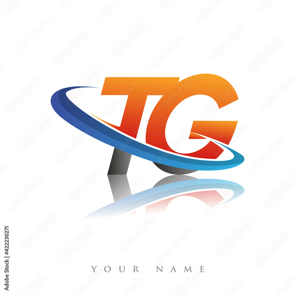 initial logo TG company name colored orange and blue swoosh design ...