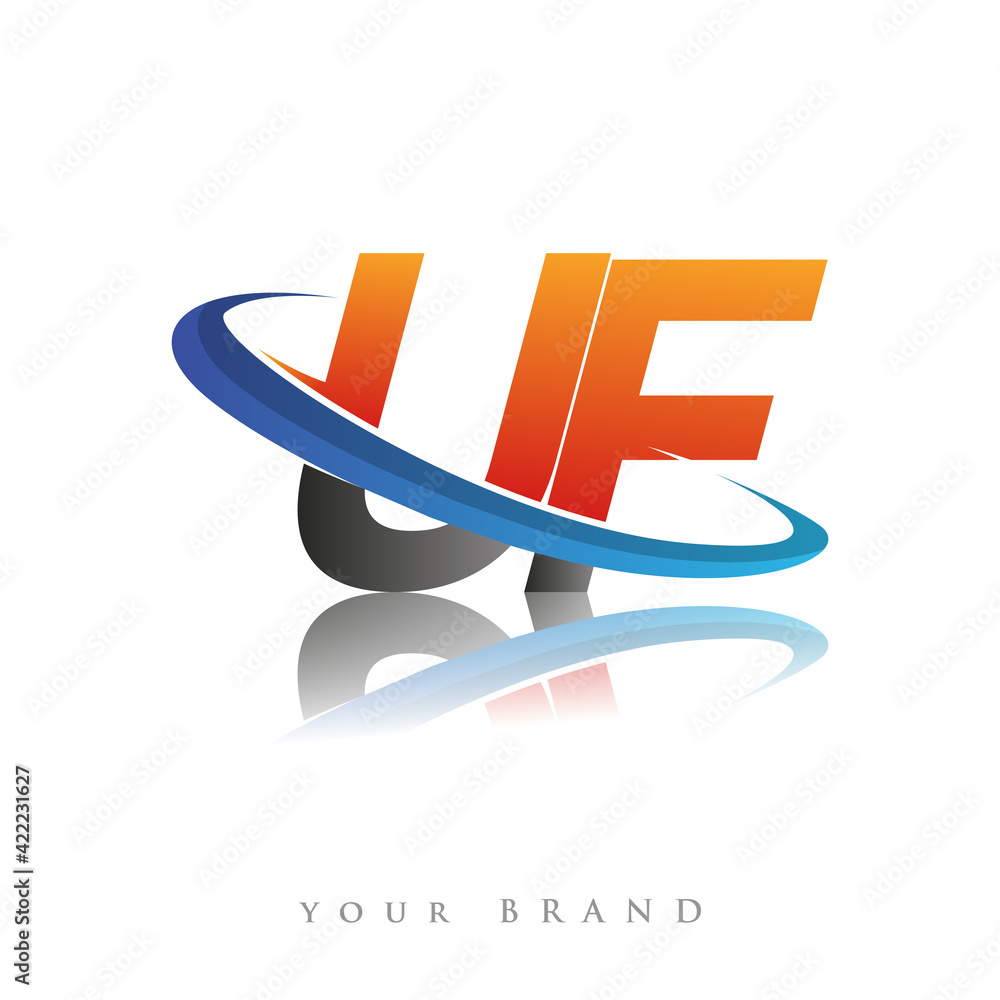 initial logo UF company name colored orange and blue swoosh design ...