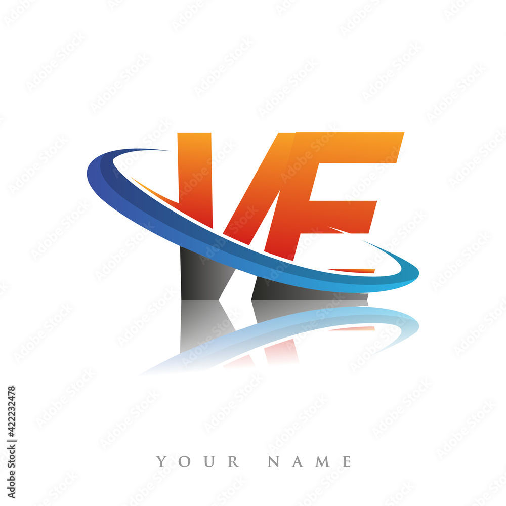 initial logo VE company name colored orange and blue swoosh design ...