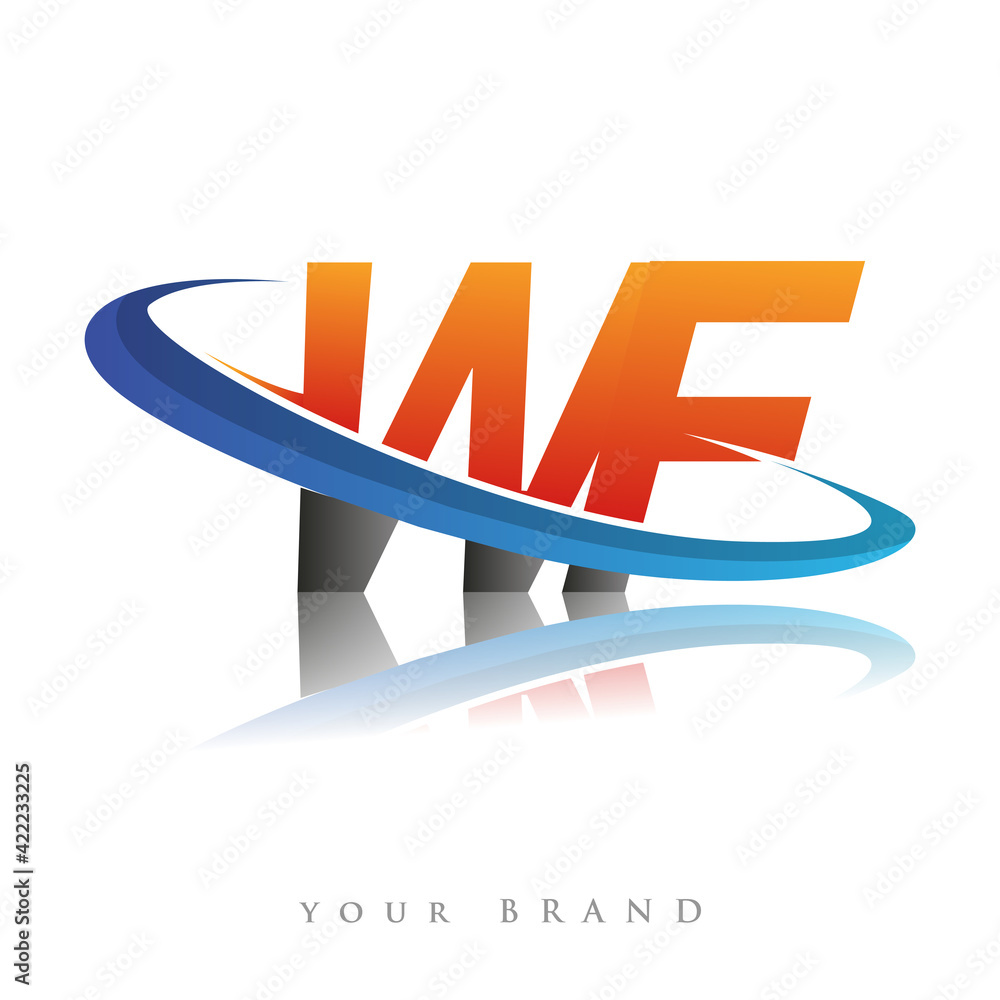 initial logo WF company name colored orange and blue swoosh design ...