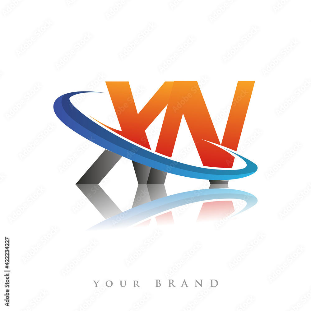 initial logo XN company name colored orange and blue swoosh design ...