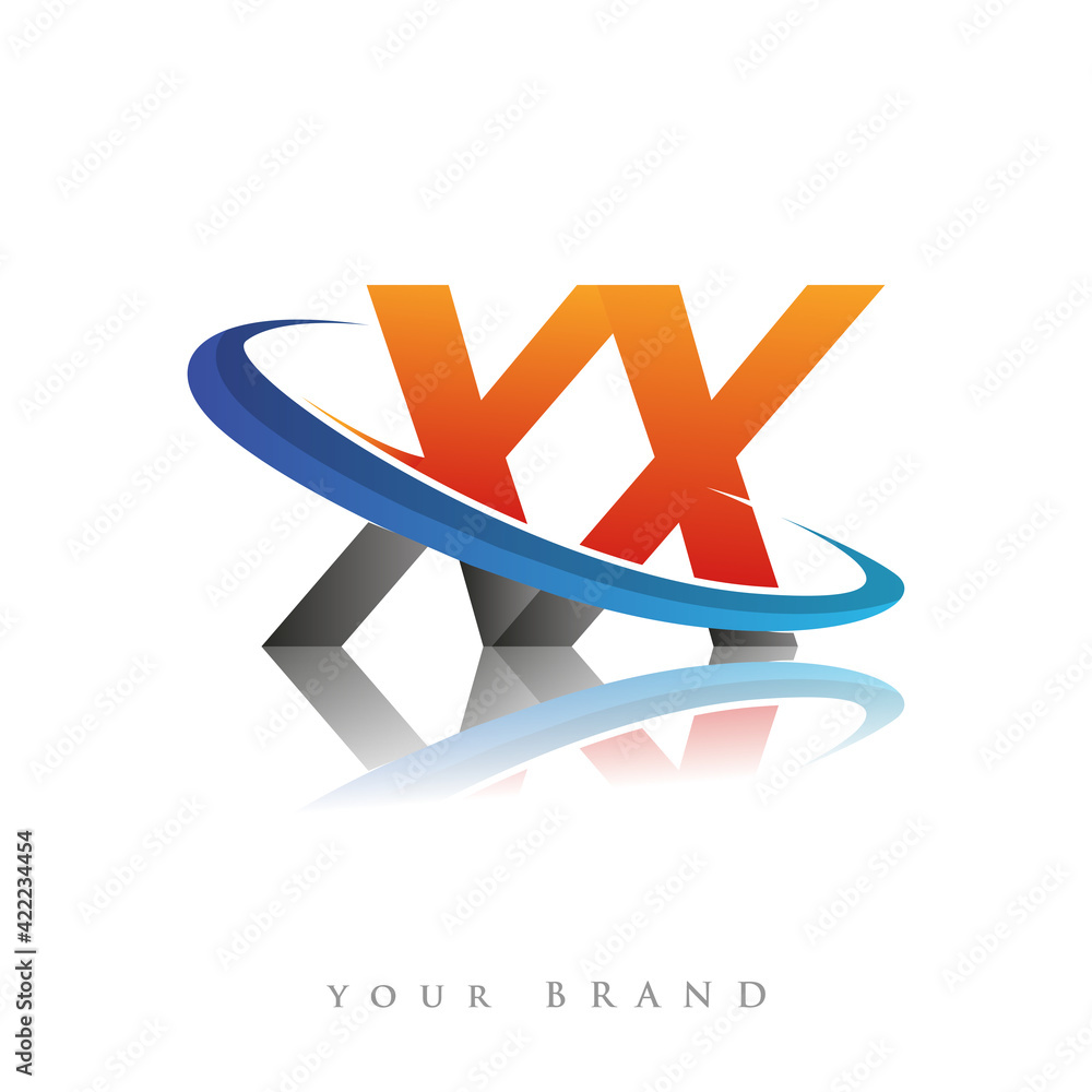initial logo XX company name colored orange and blue swoosh design ...