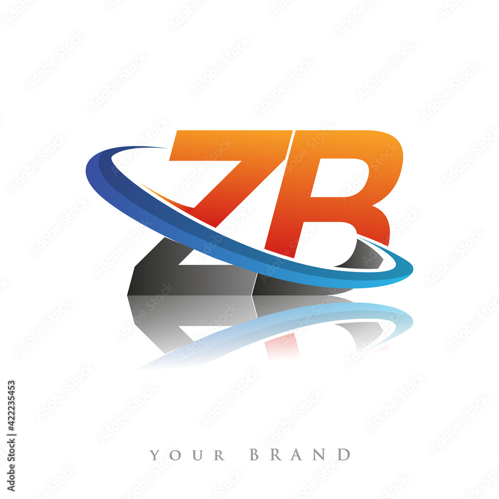 initial logo ZB company name colored orange and blue swoosh design ...